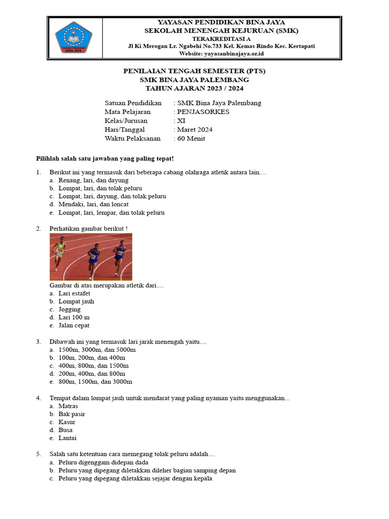 Naskah Soal Pts Xi Penjasorkes (2023-2024) | PDF
