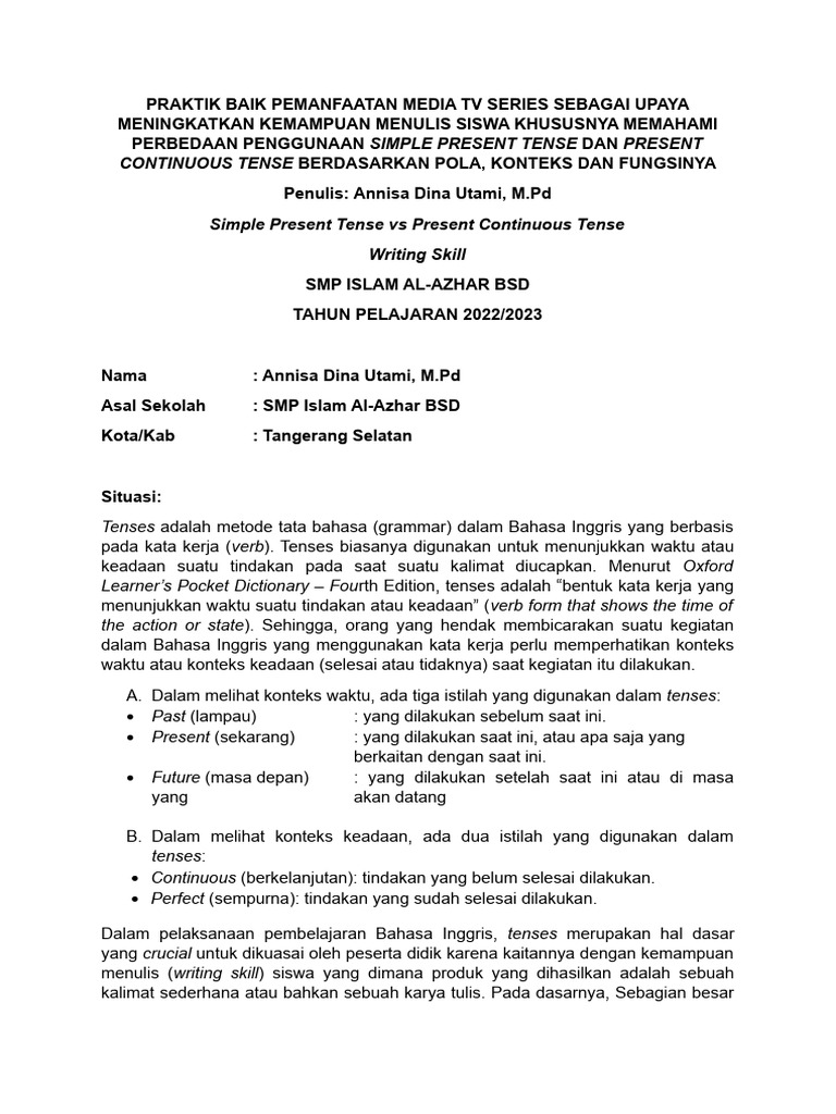 Continuous Tense Berdasarkan Pola, Konteks Dan Fungsinya | PDF