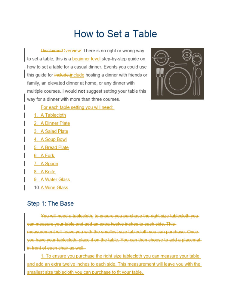 How To Set A Table Portfolio - Brenna Dwyer | PDF | Tableware | Cuisine