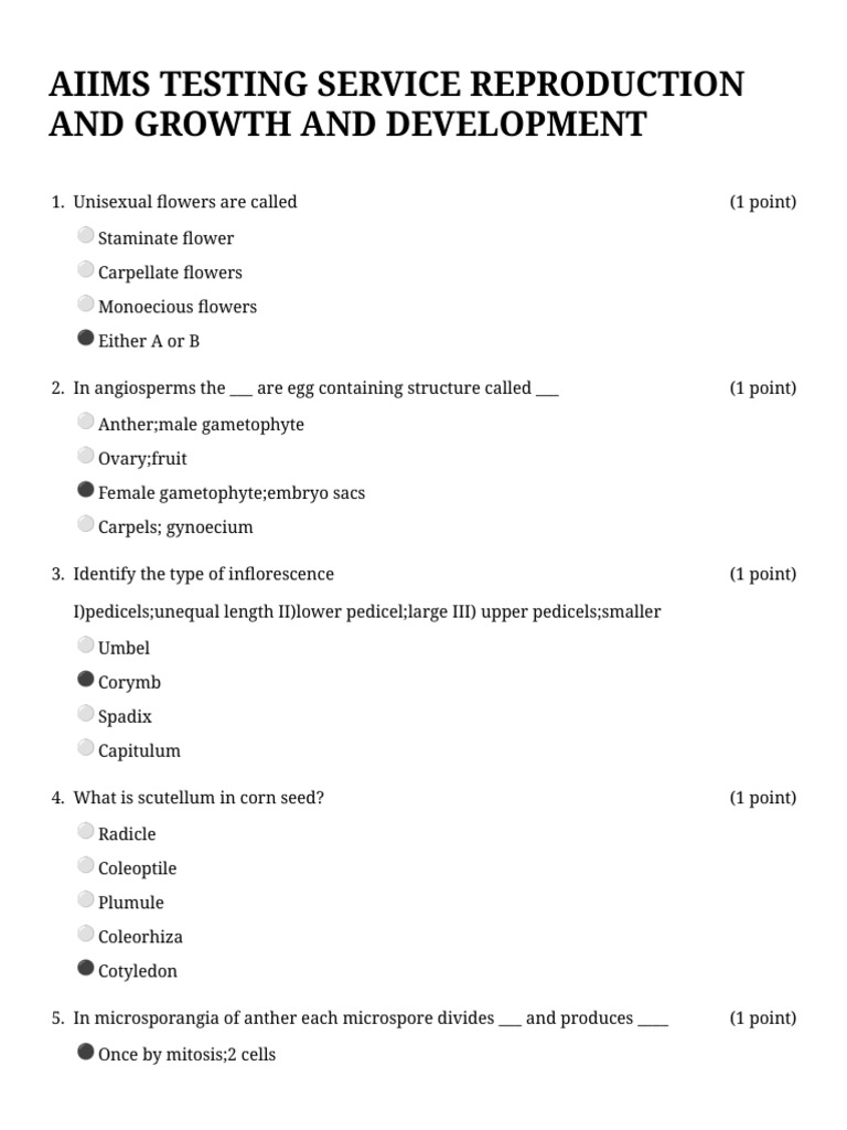 Aiims Testing Service Reproduction and Growth and Development | PDF ...