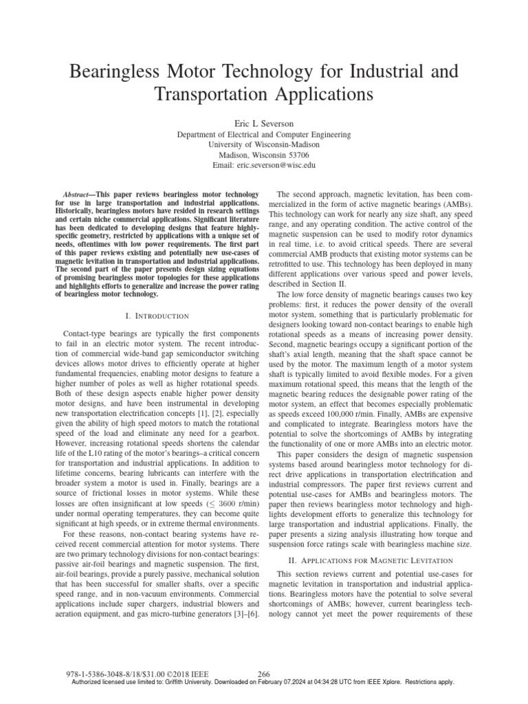 Bearingless Motor Technology For Industrial and Transportation ...