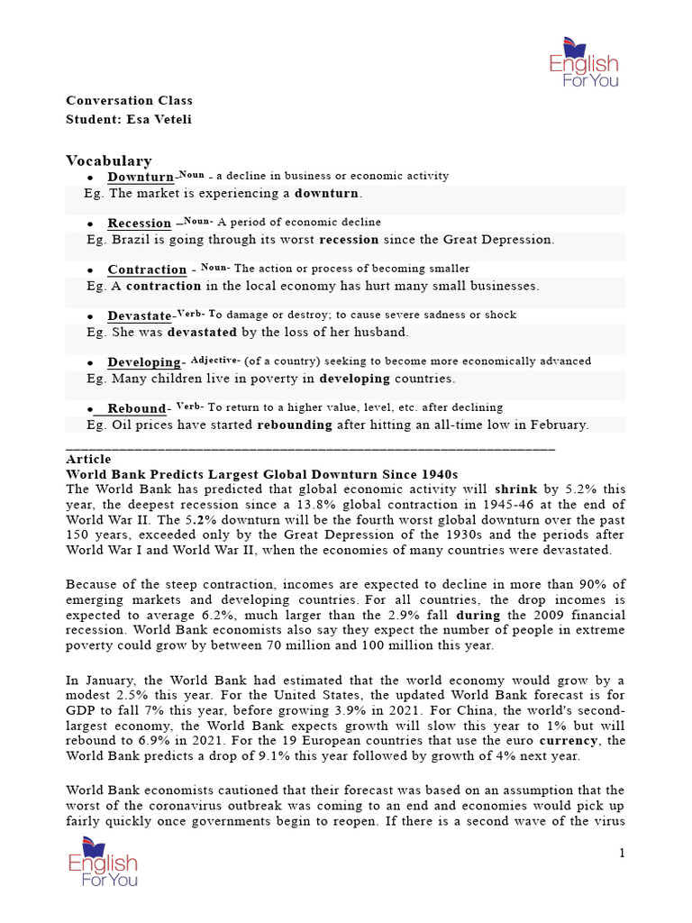 Bank Text - Conversation | PDF | Recession | Economics