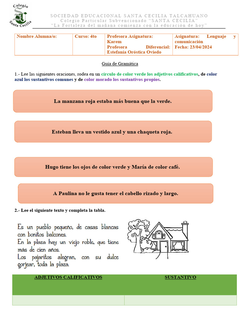 Guía de Gramática para 4to Básico | PDF | Palabra | Adjetivo