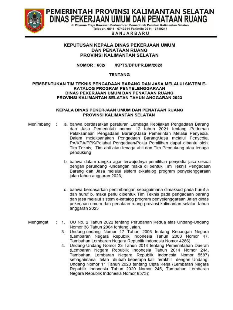 Draft SK TIM TEKNIS JALAN JEMBATAN | PDF