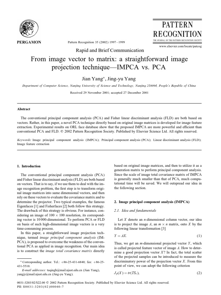From Image Vector To Matrix | PDF | Principal Component Analysis ...
