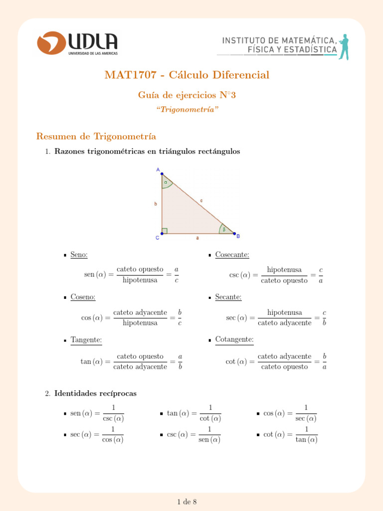 8 MAT1707 C3 Guia3 | PDF | Funciones trigonométricas | Trigonometría