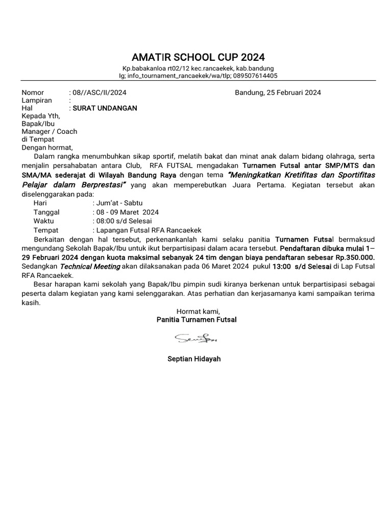 Undangan Turnamen Futsal Pelajar | PDF