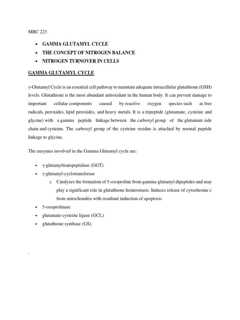 MBC 223 GGT Nitrogen.2024 | PDF | Glutathione | Metabolism
