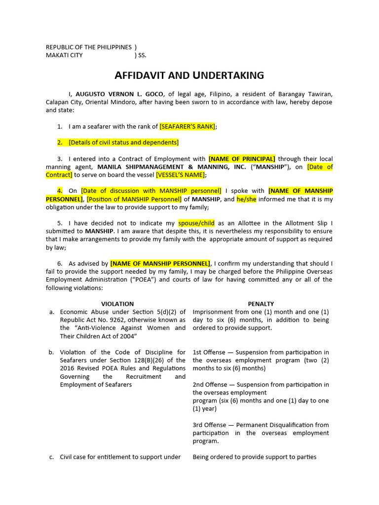 (DRAFT) Affidavit and Undertaking (English) | PDF | Government | Common Law