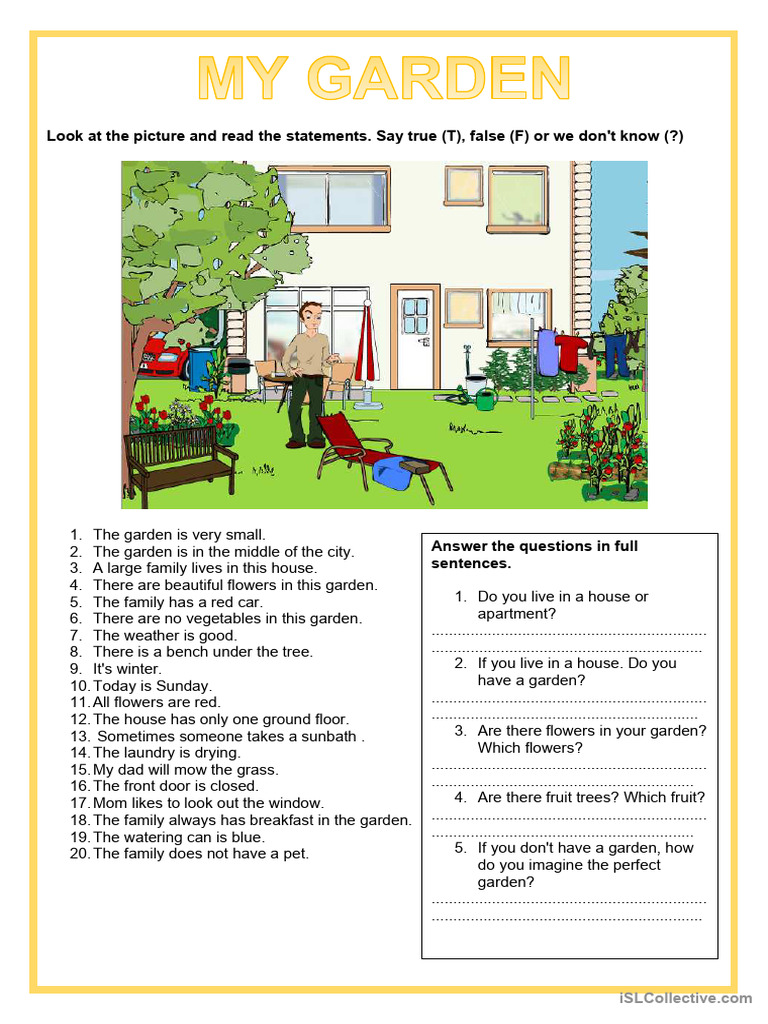 Garden Picture Description Exercise | PDF | Home & Garden