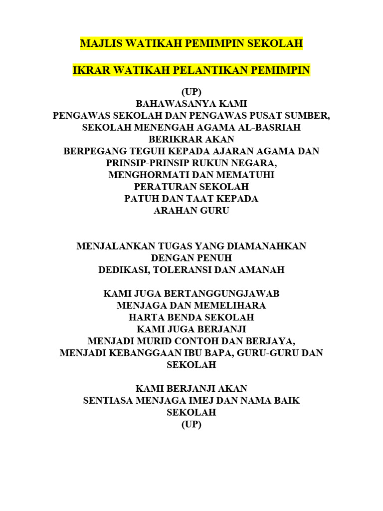 Ikrar Watikah Pelantikan | PDF