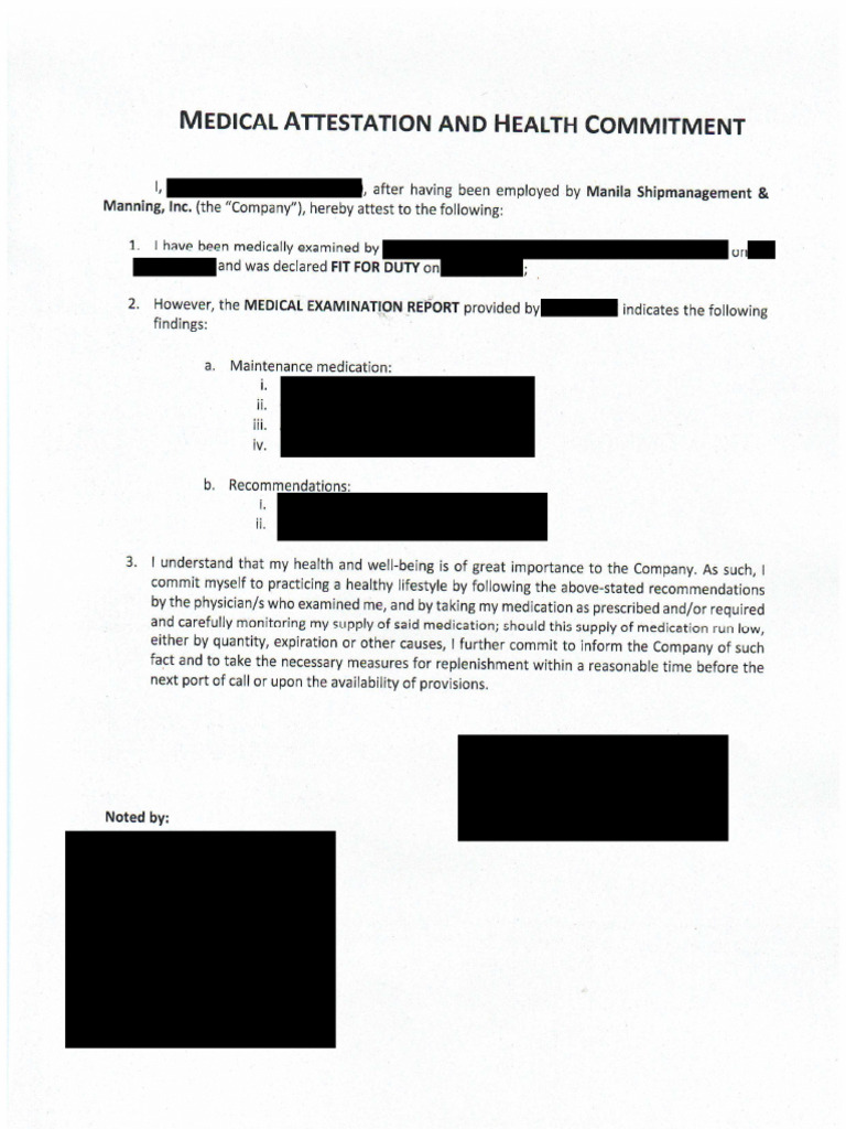 Sample Medical Attestation and Health Commitment | PDF