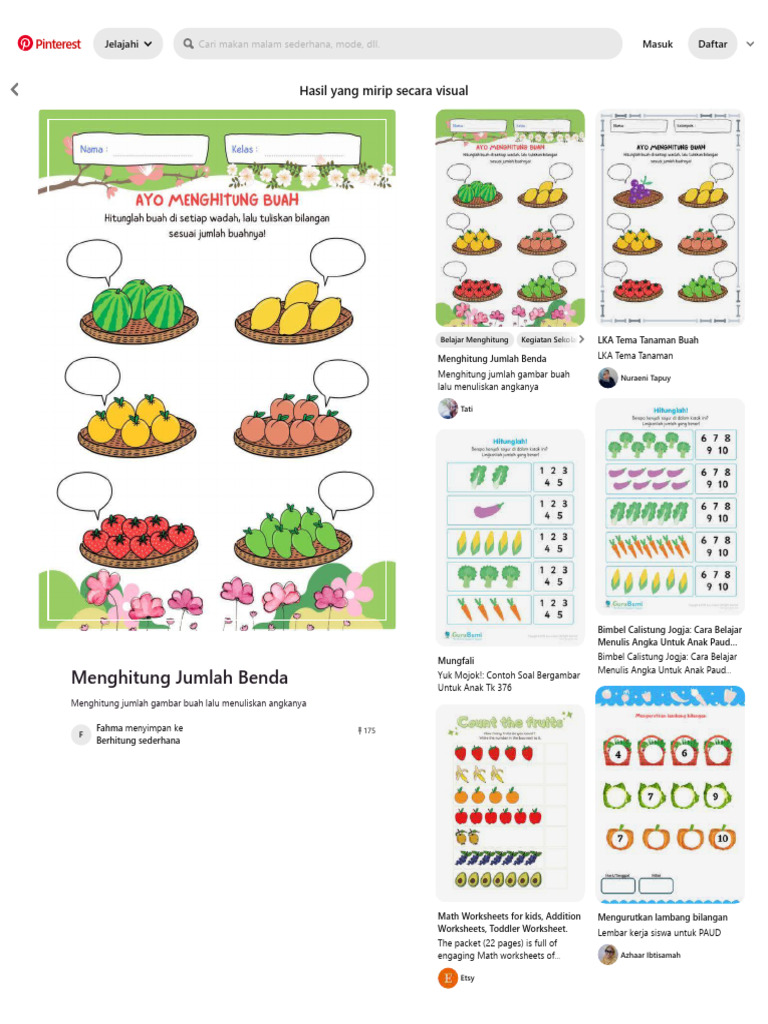 Worksheet Menghitung Benda untuk TK | PDF