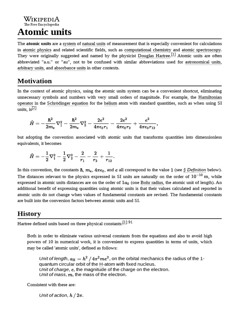 Atomic Units Wiki | PDF | Atomic Physics | Physical Quantities