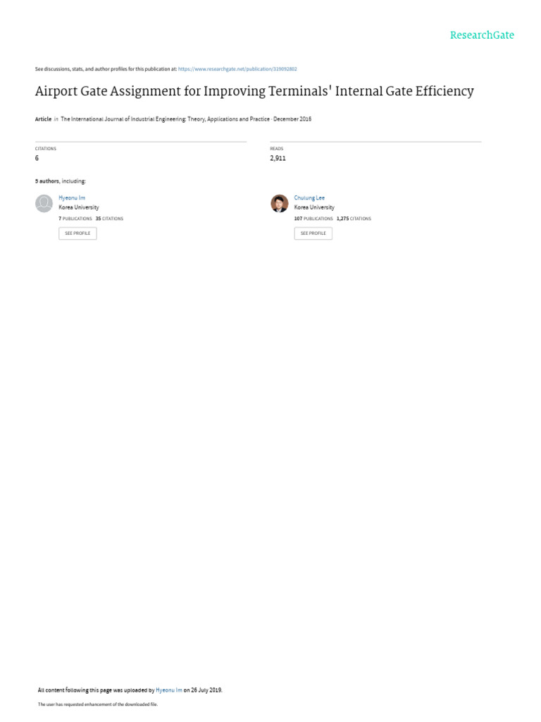 Airport Gate Assignment For Improving Terminals' Internal Gate Efficiency | PDF | Airport ...