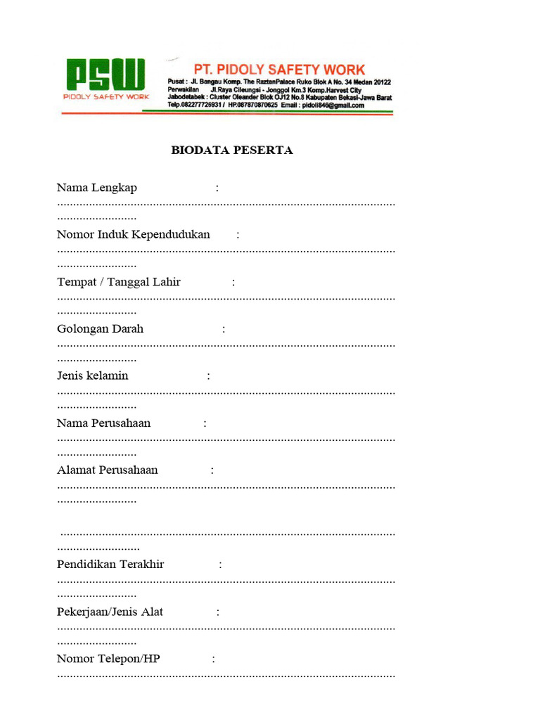 Form Biodata Peserta | PDF