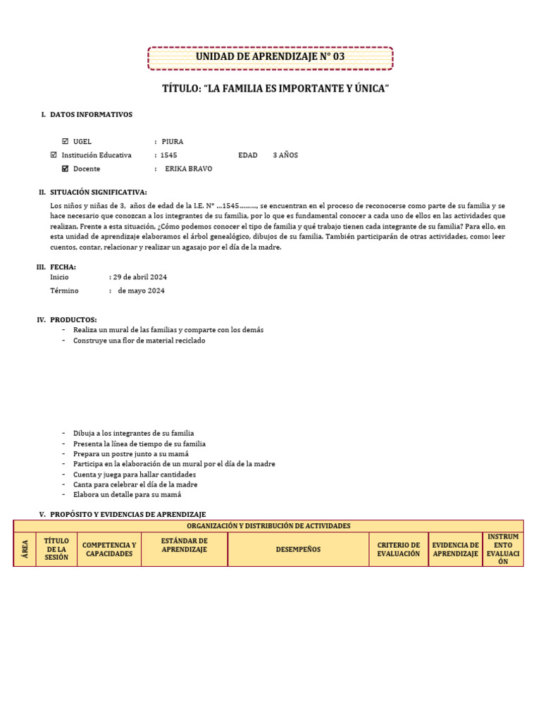 Unidad de Aprendizaje Inicial - Mayo 2024 | PDF | Aprendizaje | Las emociones