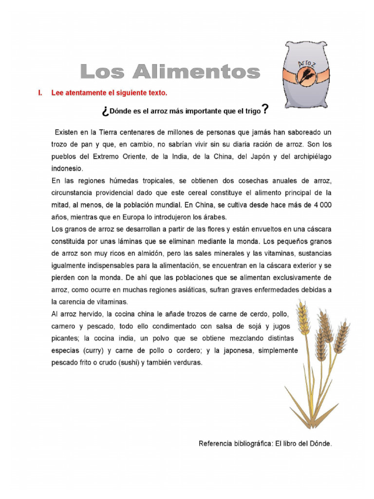 Lectura 1 Los Alimentos El Arroz Pdf