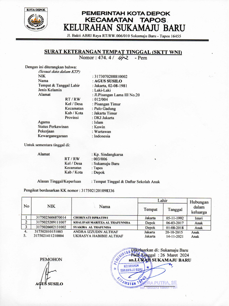 SK Domisili Kel Agus S | PDF