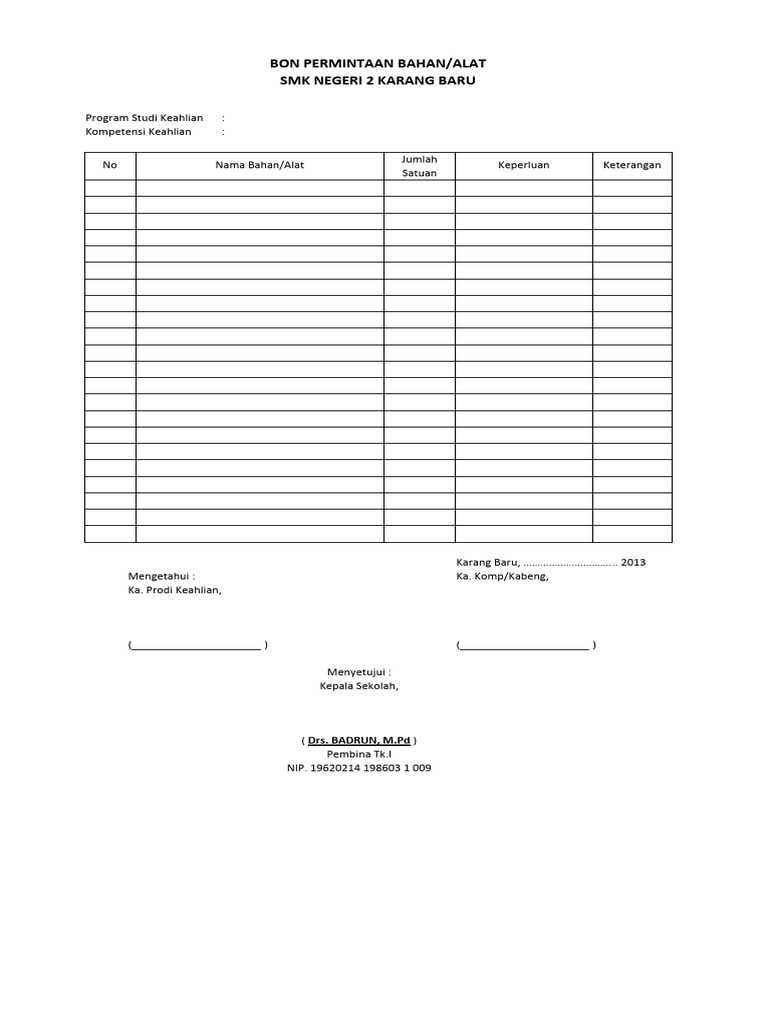 Format Bon Permintaan Barang | PDF