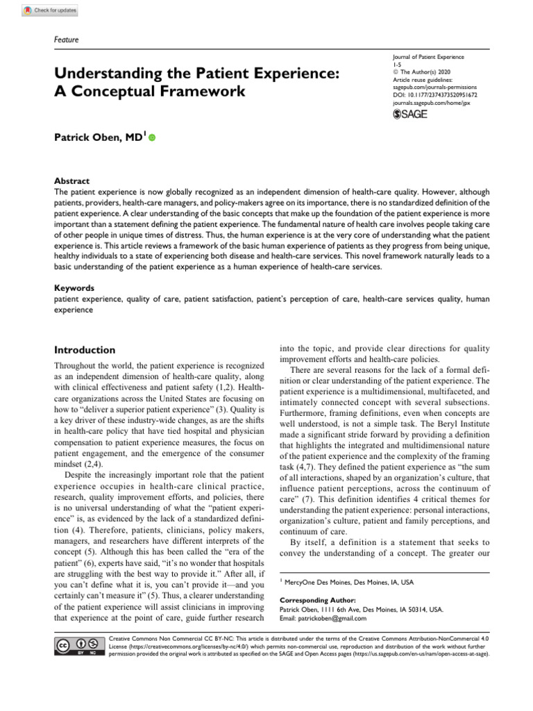 Understanding The Patient Experience A Conceptual | PDF | Health Care ...