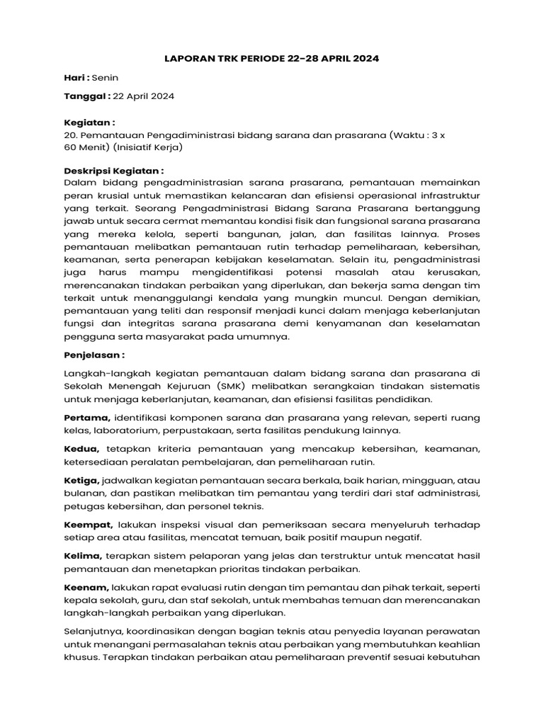 01 - SENIN - 20 - PEMANTAUAN PENGADIMISTRASIAN BIDNG SARANA PRASARANA (Waktu 3 X 60 Menit) | PDF ...