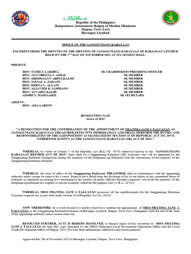 SK Resolution Brgy. Liyubud | PDF | Government | Justice