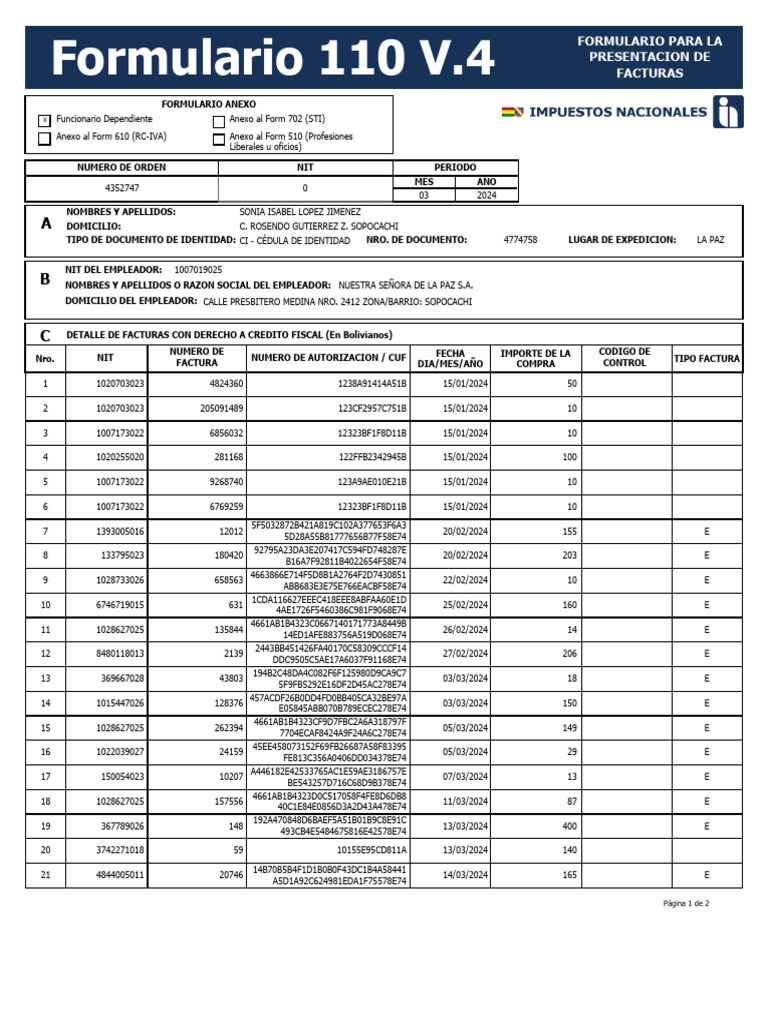 Formulario 110 | PDF