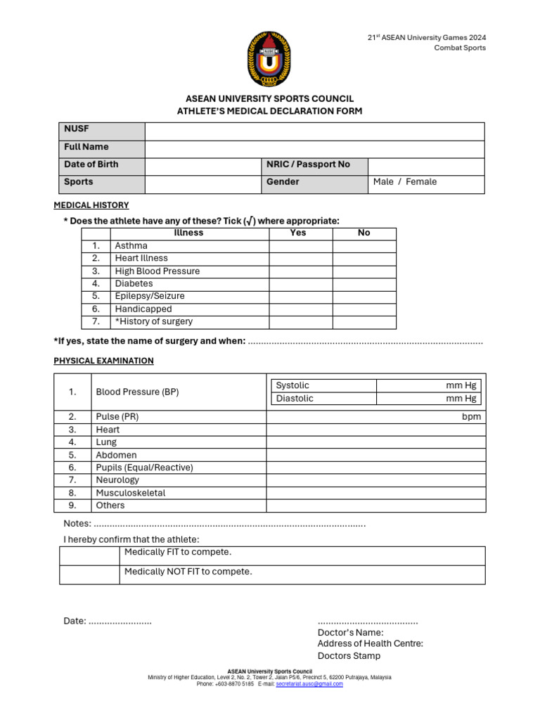 AUSC - Medical Declaration Form - Combat Sports | Download Free PDF ...