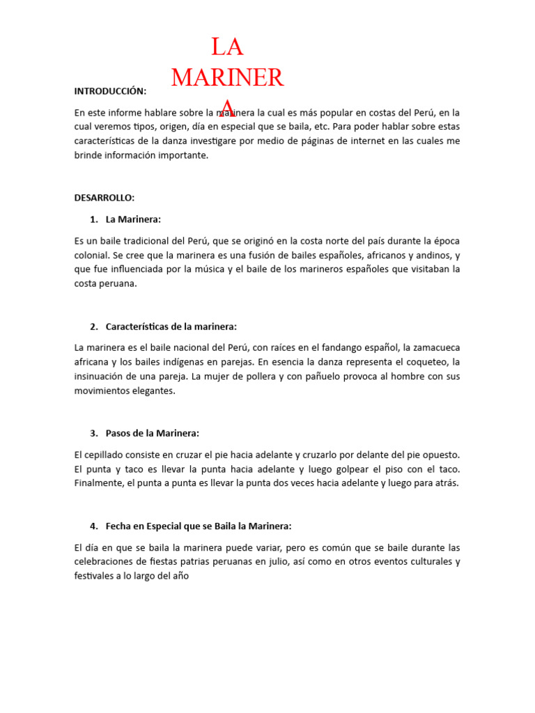 La Marinera | PDF | Bailes
