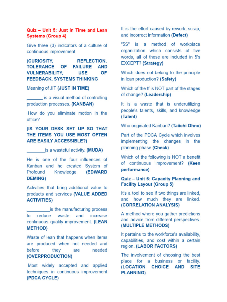 Opm-Quiz-Group-4-To-8 6 | PDF | Inventory | Lean Manufacturing