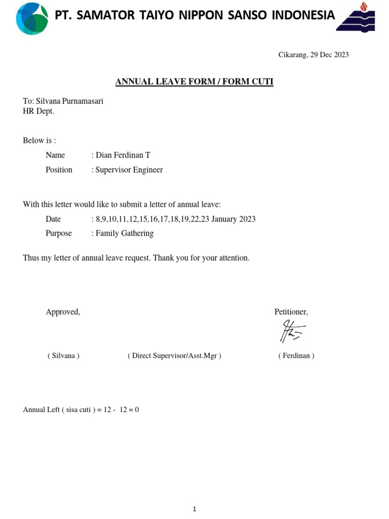 Annual Leave Request Form Submission | PDF