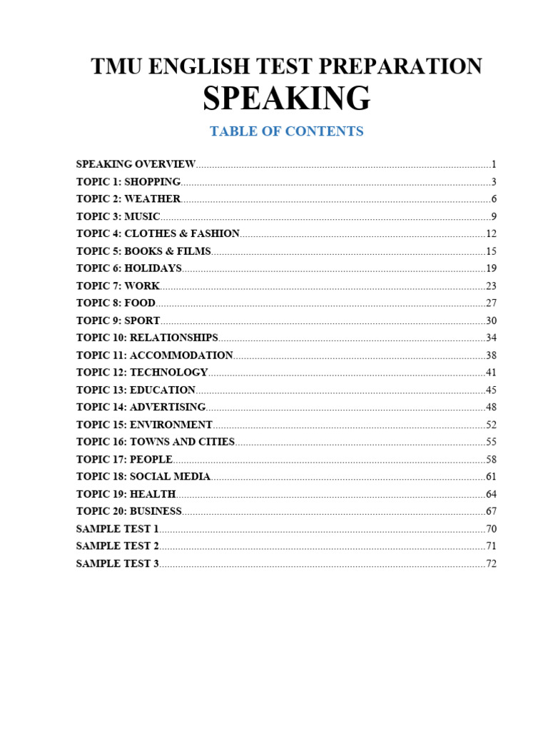 TMU English Test Preparation SPEAKING | PDF | Fashion | Rain