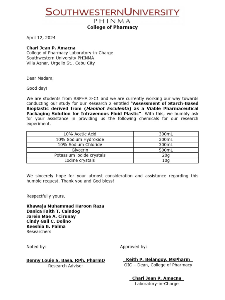 Letters For Laboratory | PDF | Chemistry | Chemical Compounds