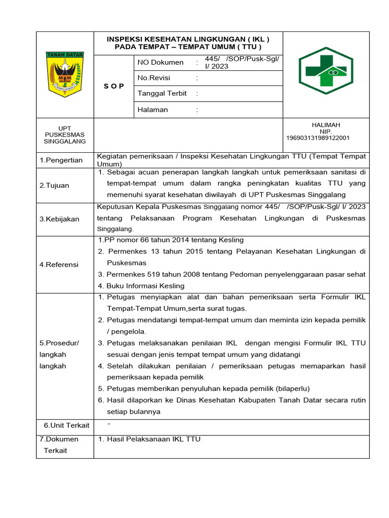 6.sop Ikl Ttu | PDF | Sains & Matematika