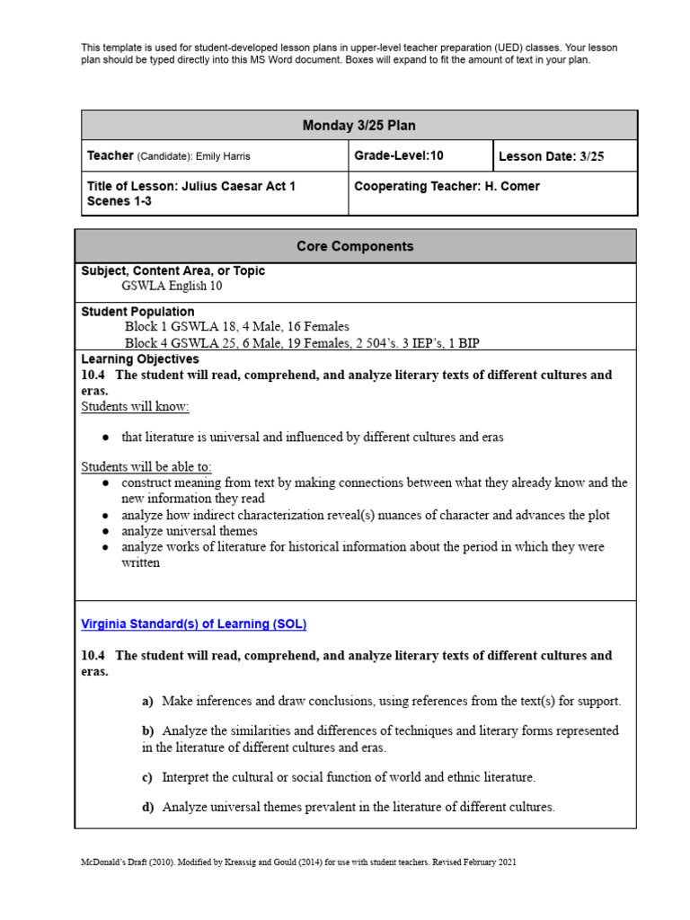 monday 3 25 plan | PDF | Reading Comprehension | Lesson Plan