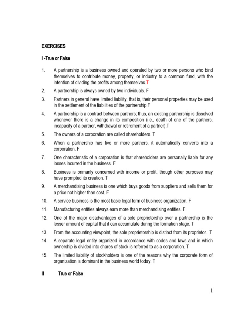 Chapter 1 Exercises - Overview of Accounting - Answer | Download Free ...