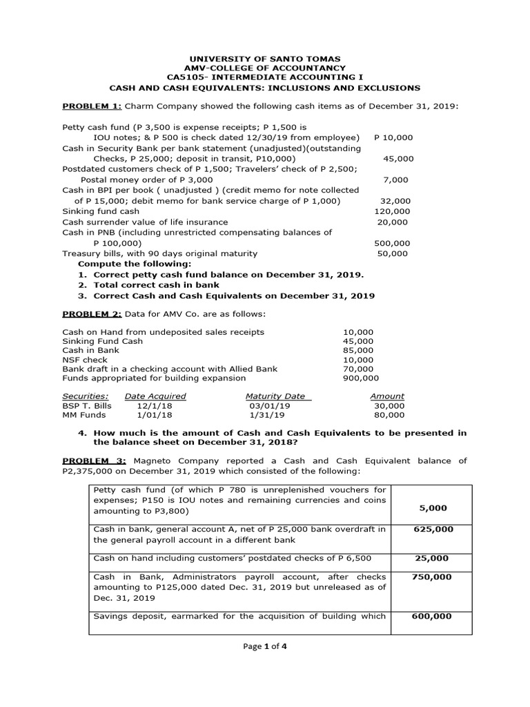 HANDOUT - CASH AND CASH EQUIVALENTS - Inclusions and Exclusions | PDF ...