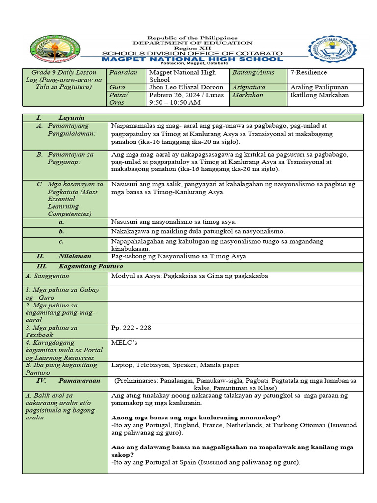 Grade 7 DLP Nasyonalismo Sa Timog Asya | PDF