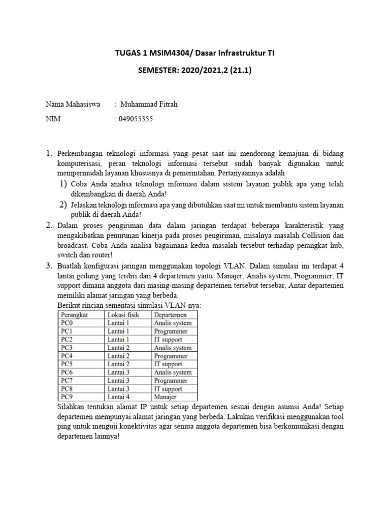TUGAS 1 MSIM4304 Dasar Infrastruktur TI | PDF