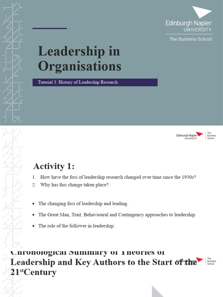 Tutorial 3 - History of Leadership Research | PDF