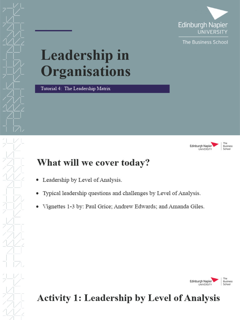 Tutorial 4 - The Leadership Matrix | PDF | Leadership | Essays