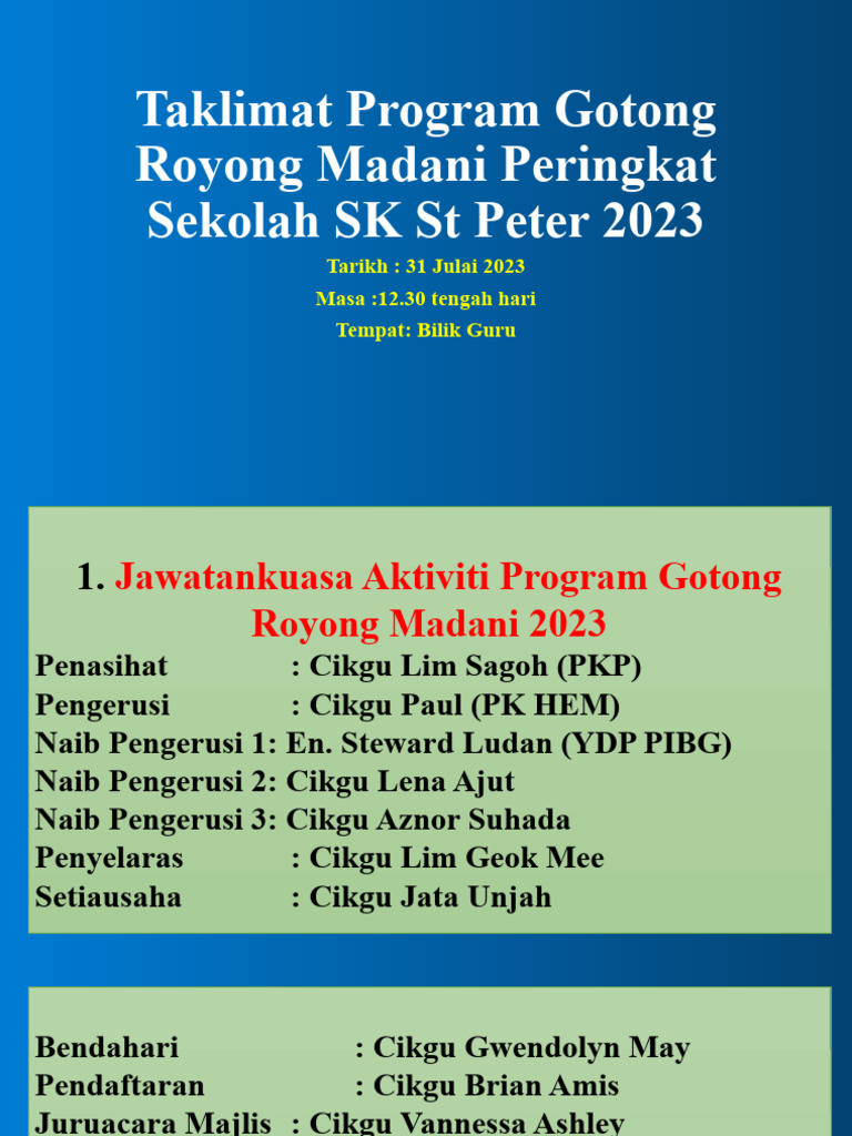 Taklimat Program Gotong Royong Madani Peringkat Sekolah | PDF