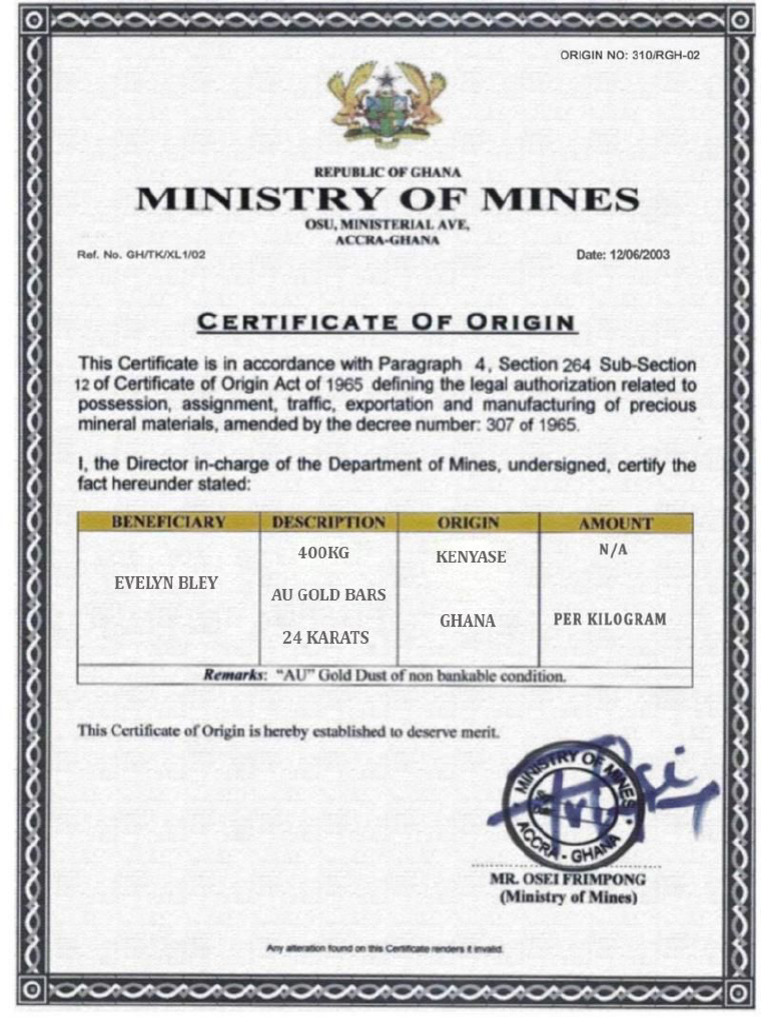 Cert of Origin | PDF