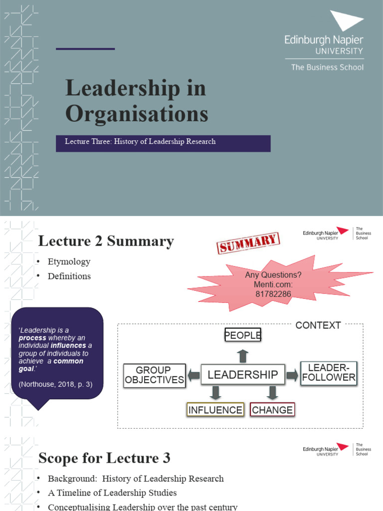 Lecture 3 v3 - History of Leadership Research | PDF | Leadership ...