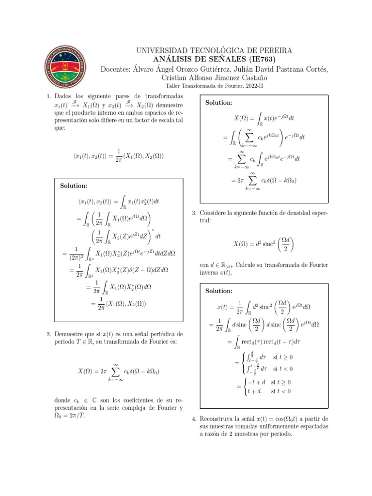 Análisis de Señales y Transformadas de Fourier | PDF | Transformada de ...