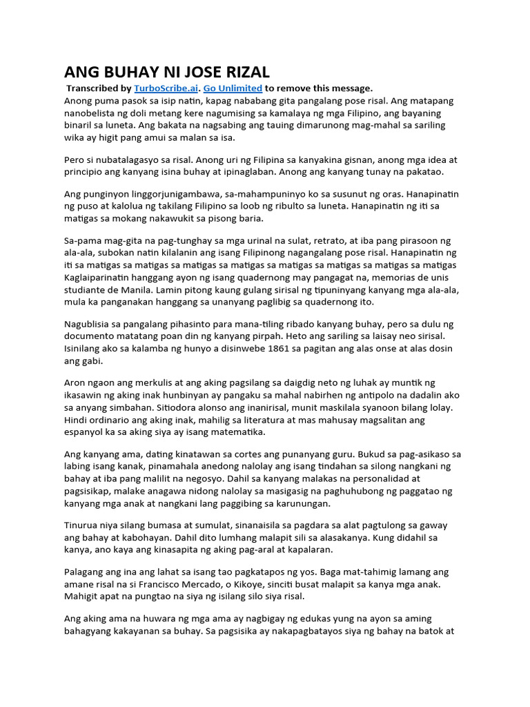 Ang Buhay Ni Jose Rizal | PDF