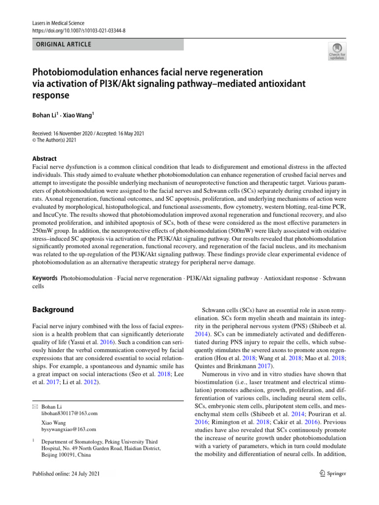 LI 2021 - PBM enhances facial N regeneration via activation of PI3K-Akt ...