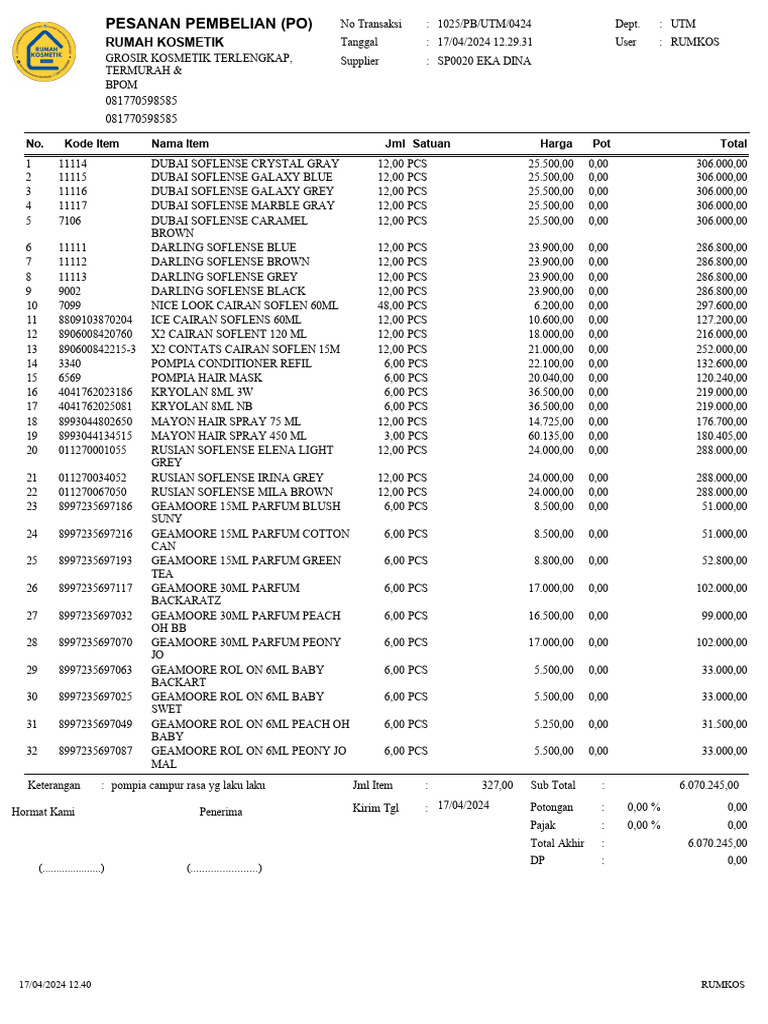 Order Eka Dina | PDF