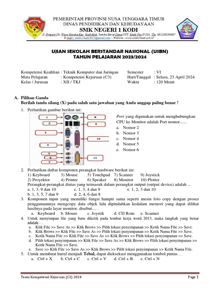 Print Soal USBN C3 - TKJ 2023-2024 | PDF
